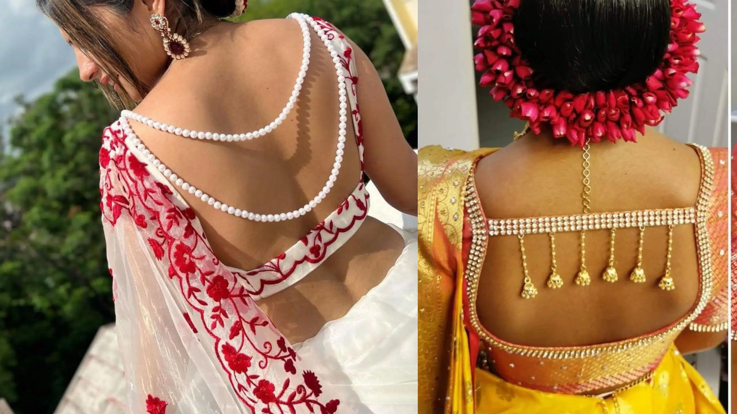 क्लासिक मोती वाली बैक ब्लाउज डिज़ाइन