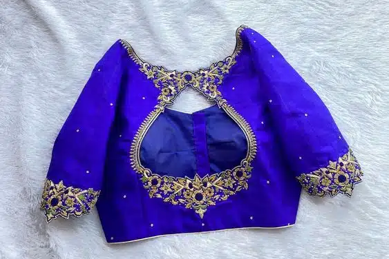55+ Simple Aari Work Blouse Designs Blue Colour (2024)