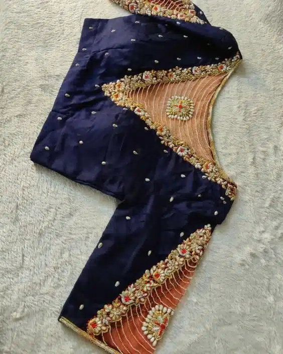 55+ Simple Aari Work Blouse Designs Blue Colour (2024)