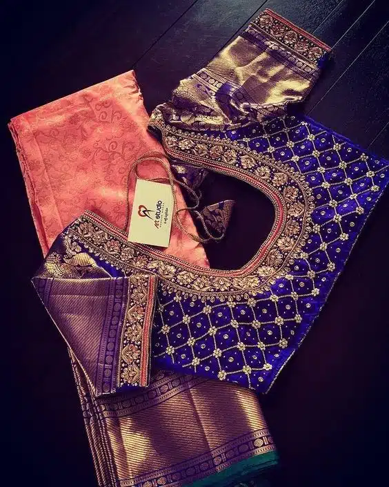 55+ Simple Aari Work Blouse Designs Blue Colour (2024)