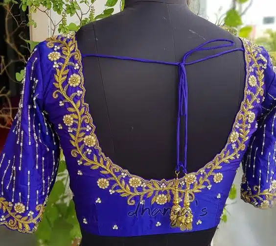 55+ Simple Aari Work Blouse Designs Blue Colour (2024)