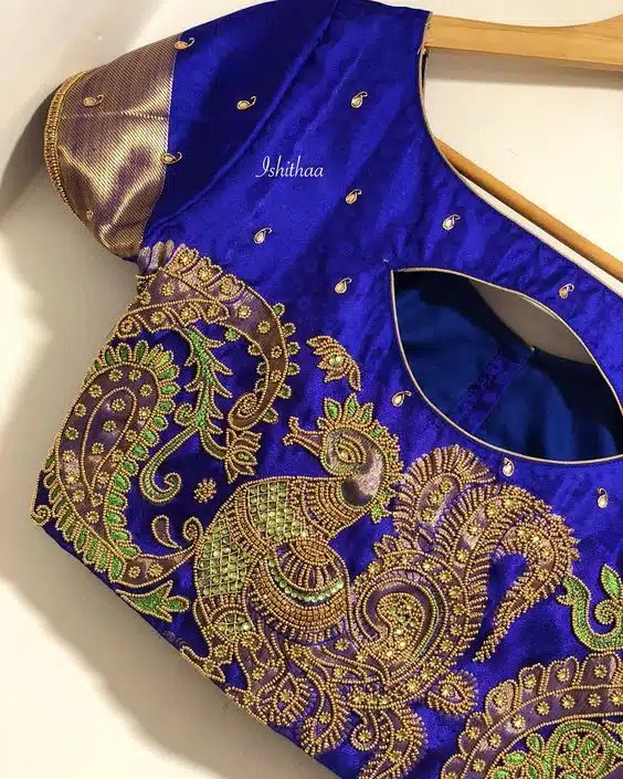 55+ Simple Aari Work Blouse Designs Blue Colour (2024)