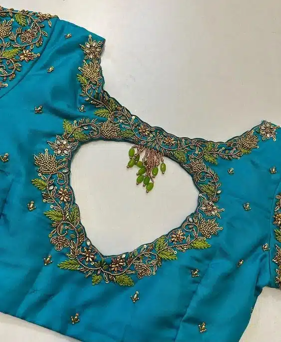 55+ Simple Aari Work Blouse Designs Blue Colour (2024)