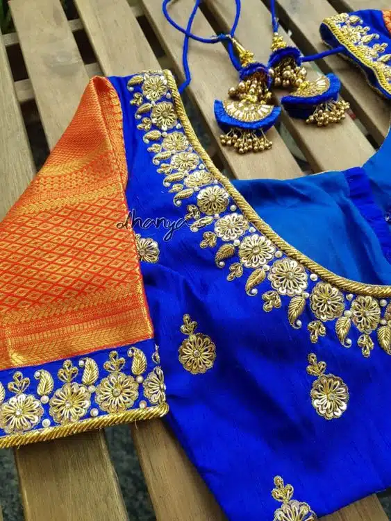 55+ Simple Aari Work Blouse Designs Blue Colour (2024)
