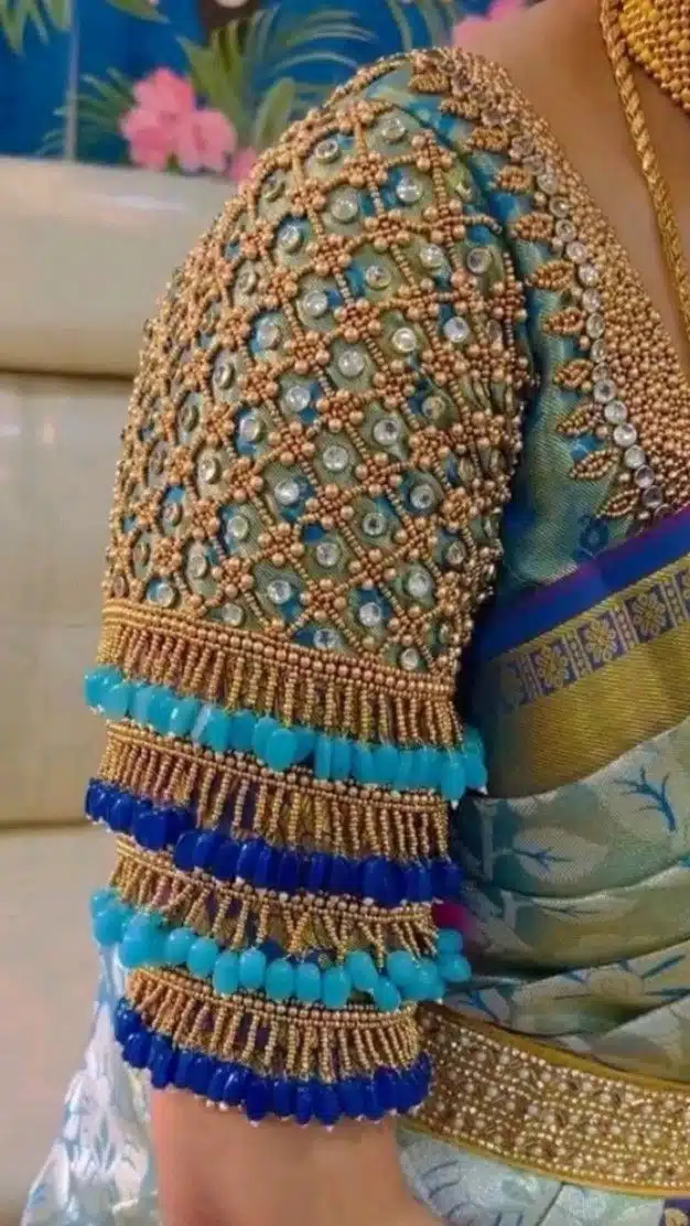 55+ Simple Aari Work Blouse Designs Blue Colour (2024)