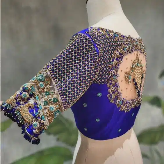 55+ Simple Aari Work Blouse Designs Blue Colour (2024)